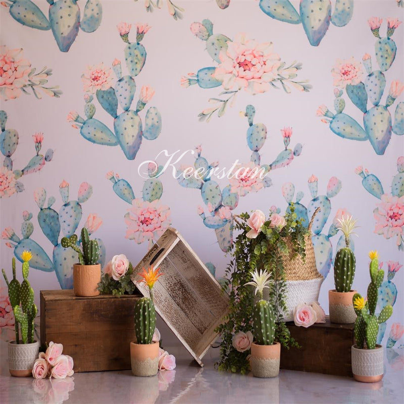 Desert Bloom Watercolor Cactus Backdrop