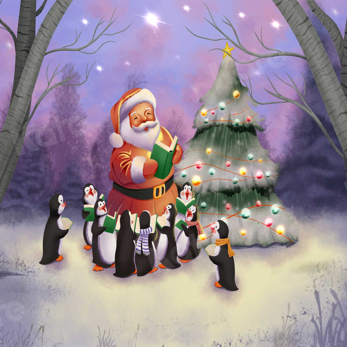 Magical Christmas Caroling Santa Backdrop