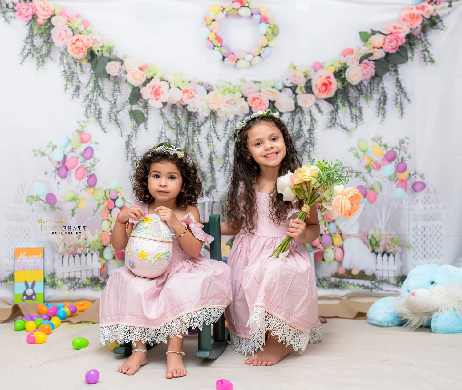 Kate Easter with Rabbits Floral Backdrop for Photography