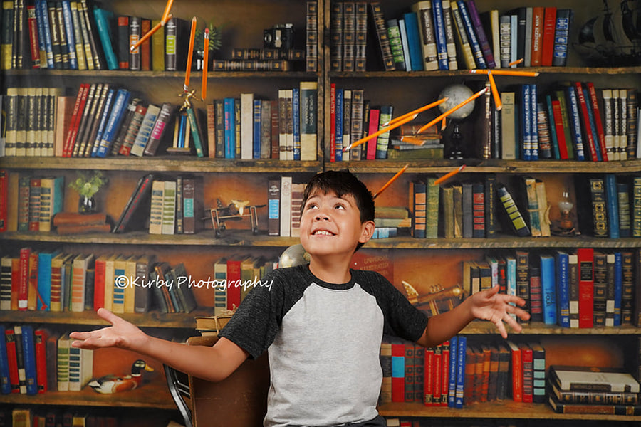 Vintage Library Bookshelf Backdrop Wall