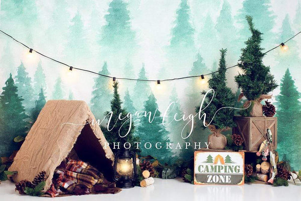 Cozy Woodland Camping Adventure Backdrop