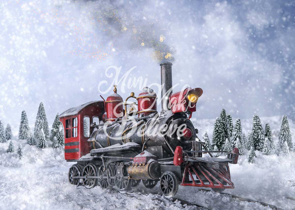 Vintage Winter Train Wonderland Backdrop