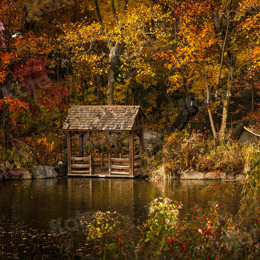 Autumn Serenity Lakeside Woodland Backdrop