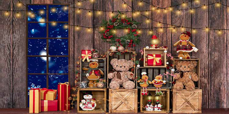 Rustic Holiday Teddy Bear Backdrop