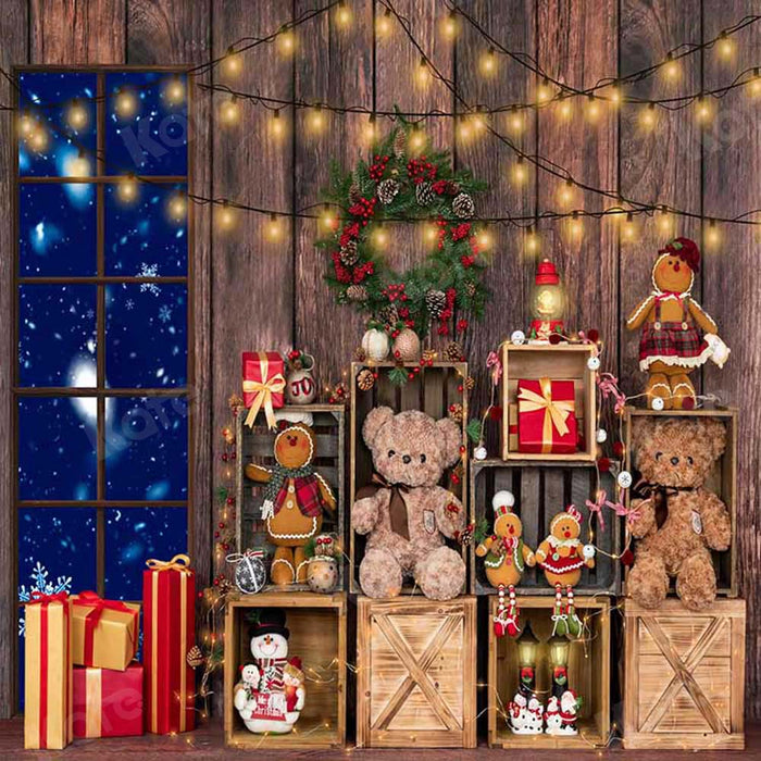 Rustic Holiday Teddy Bear Backdrop
