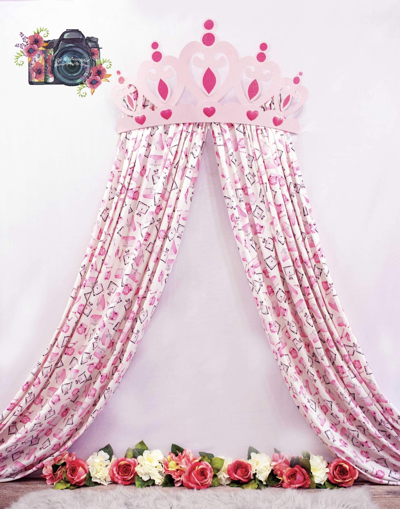Princess Crown Pink Floral Photo Backdrop