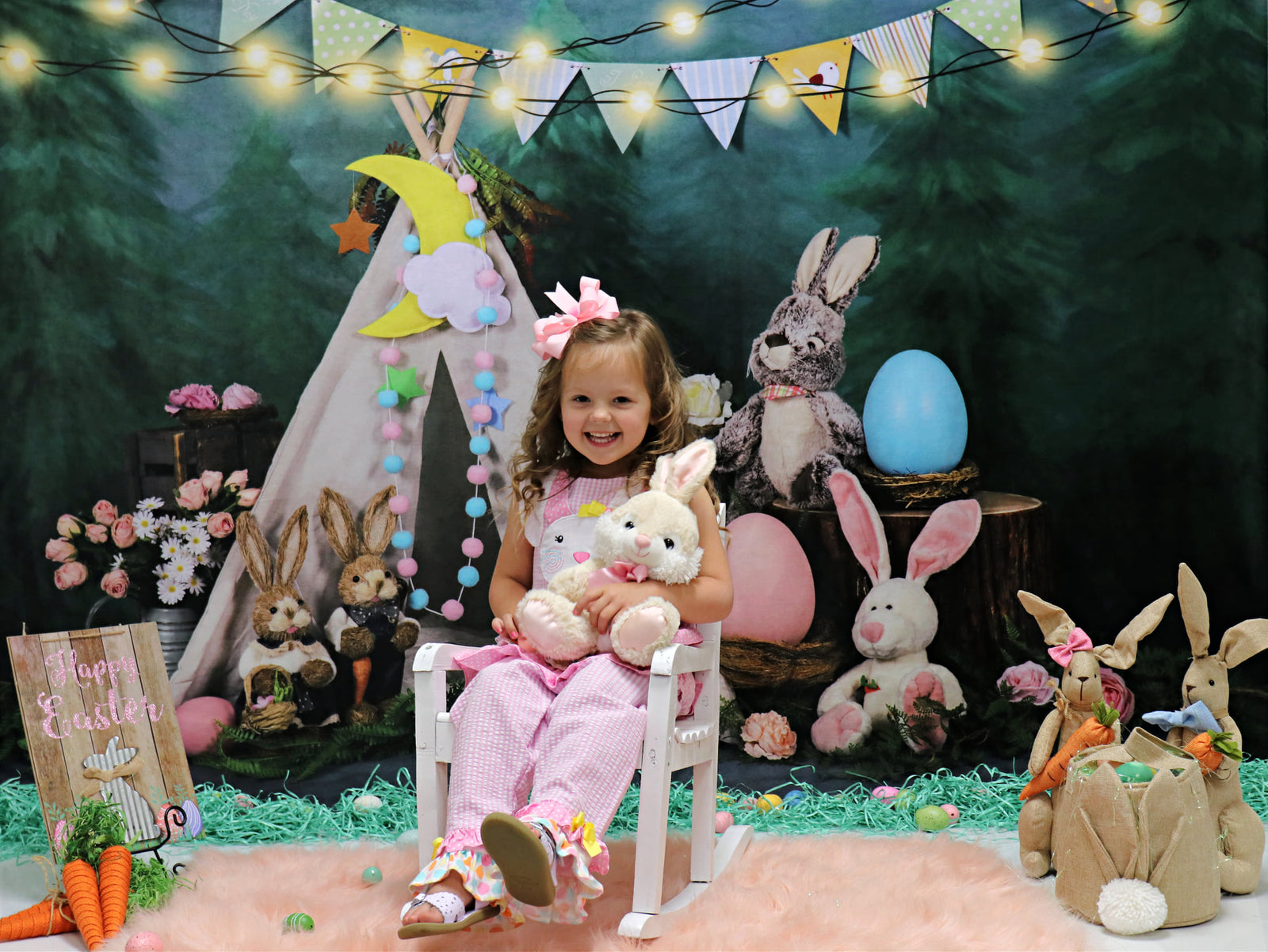 Whimsical Bunny Easter Garden Backdrop